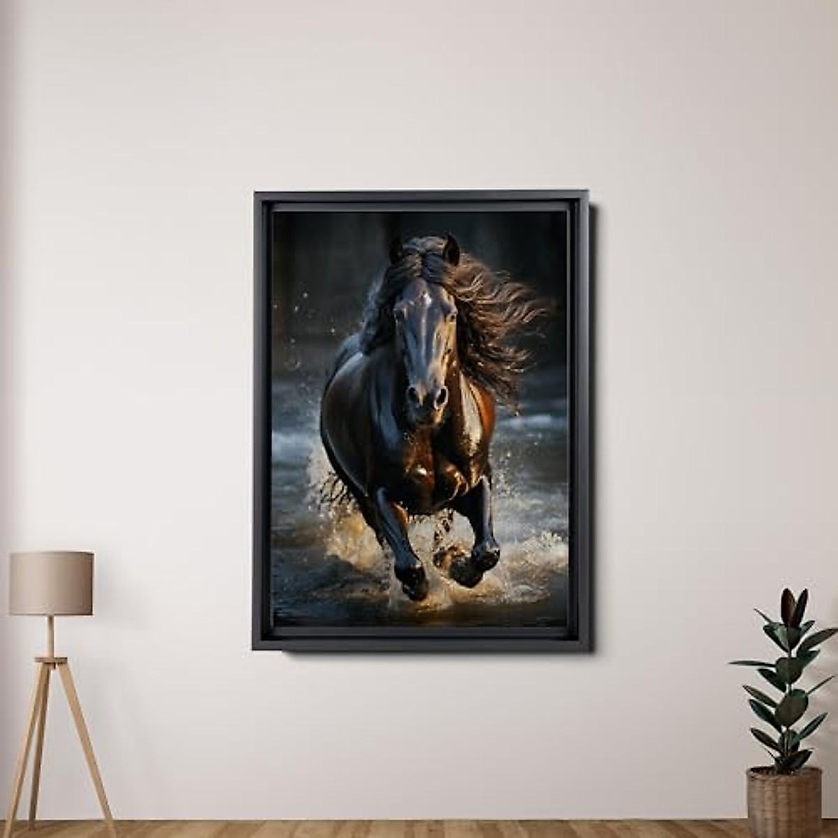 Majestic Black Stallion Galloping In The Clouds, Black Horse On Salt Flats, Canvas Print, Black Horse Print, Black Horse Wall Art, Decor Canvas, Home Decor