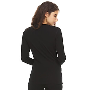 Women's Long Sleeve V-Neck - 100% Merino Wool Base Layer - Casual Shirt - Under Layer - Midlayer - Black - Small