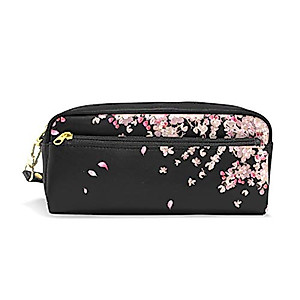 ALAZA Cute Pencil Case Flying Plum Cherry Blossom Petals Flowers Pen Cases Organizer PU Leather Comestic Makeup Bag Make up Pouch, Back to School Gifts