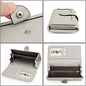 UTO RFID Wallet for Women Vegan Leather 18 Card Slots Card Holder Long Bifold Checkbook 5.5" Phone Blocking Tech Wallet Grey