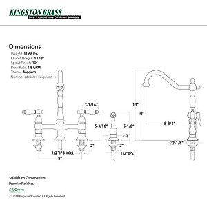 Kingston Brass KS1271BPLBS Bel-Air Bridge Kitchen Faucet, 8-3/4" In Spout Reach, Polished Chrome
