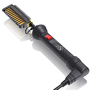 Electric Straightening Comb for Black Hair: 450℉ Pressing Iron for African American Wigs and Hair, Plug-in Heated Straightener Comb