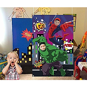 Superhero Photo Door Banner,Spider and Green Giant Face Photography Fabric Banner Background for Kids Birthday Party Favor Supplies Decorations and Party Game Photo Props Backdrop Props