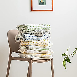 Simple&Opulence 100% Cotton Throw Blanket for Bed, Couch, Yarn Dyed Cable Knitted Jacquard Woven Blanket with Tassels, Soft Lightweight Cozy Breathable Farmhouse Decoration for All-Season(Yellow)