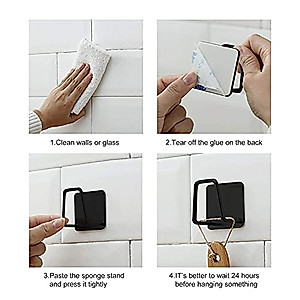 2 Pack Adhesive Sponge Holder Sponge Organization for Kitchen Sink No Drilling Sink Caddy Stainless Steel Waterproof Rustproof Dry Fast Sponge Accessories (Black)