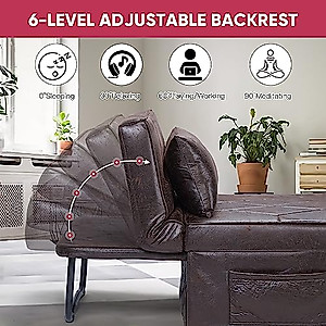 Litbird Sofa Bed, 4 in 1 Multi-Function Folding Ottoman, Couch Bed with Adjustable Backrest Convertible Chair for Living Room, Apartment, Office, Imitation Leather, Modern, Brown