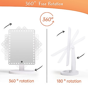 FUNTOUCH Rechargeable Large Makeup Mirror with Lights and 10X Magnification Mirror, Lighted Makeup Vanity Mirror with 96 LED, Sensor Touch Dimmable, 360 Degree Adjustable Rotation, Light up Mirror