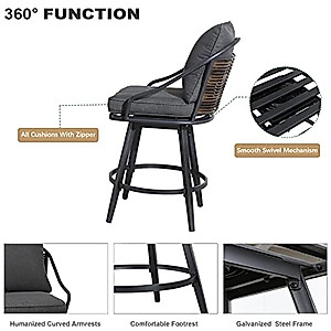 PatioFestival Outdoor Swivel Bar Stools Set of 2,Bar Height Patio Chairs Cushioned Metal All Weather Garden Furniture for Deck Porch Backyard