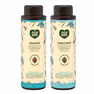 ecoLove – Natural Shampoo & Conditioning Set for Chemically Straightened Hair and Dry Damaged Hair – No SLS or Parabens - With Natural Moroccan Oil Extract - Vegan and Cruelty-Free Hair Treatment, 17.