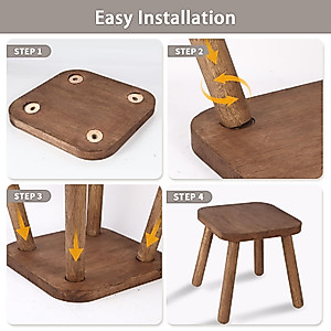 Jurath Natural Solid Wood Step Stool Wood Stool for Kids 11.7'' Sturdy Sitting Stool Wooden Step Stool for Adults Square Stool Wood Plant Stand Small Foot Stool with Four Detachable and Assembled Legs