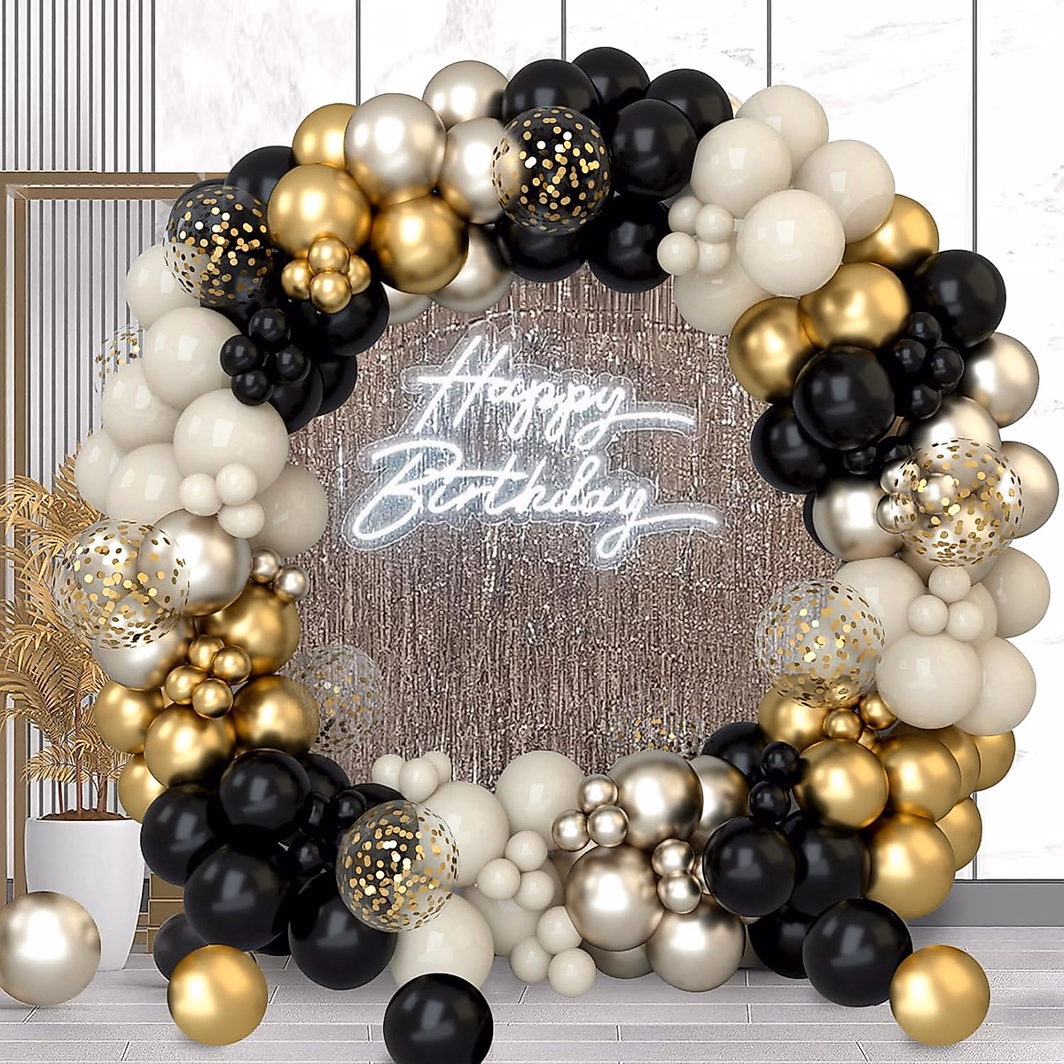 Black and Gold Balloon Garland Arch Kit, 152pc White Sand Confetti Champagne New Years Eve Party Balloons for Nye Decorations 2024,Birthday Wedding Party Decor