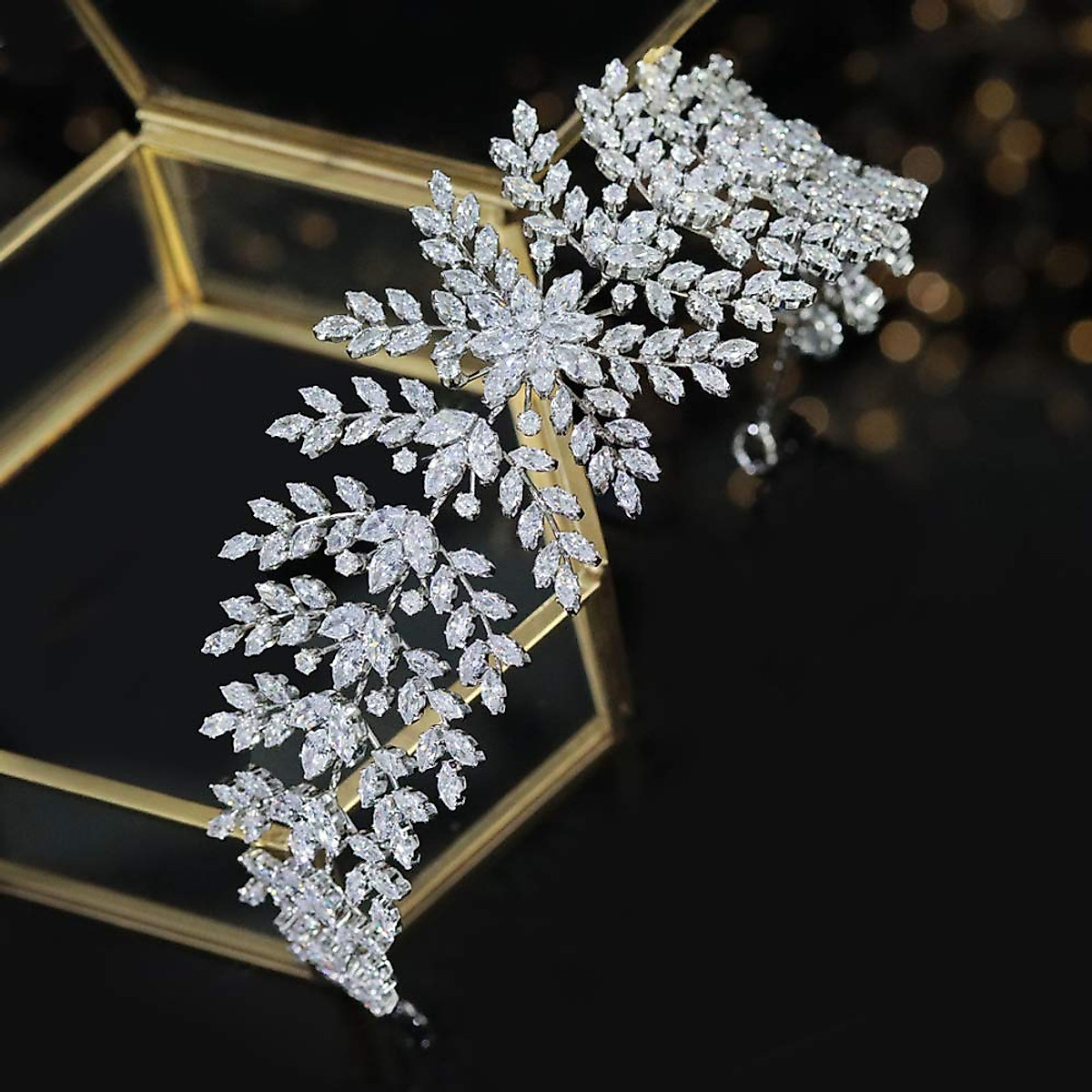 Aoligrace Cubic Zirconia Soft Wedding Headbands for Bride CZ Random Bend Hairbands Quinceanera Tiaras Pageant Gifts for Women