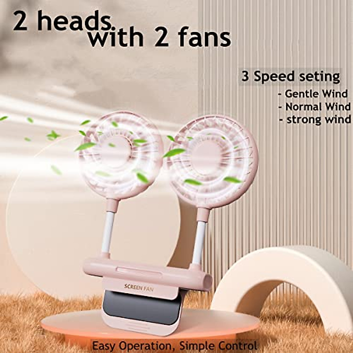 Lrufodya Monitor Clip on Fan Mini Clip Fan, Desktop Fan with 3 Speeds Strong Wind Office Fan for Girls Women, Table Fan with Sturdy Adjustable Clamp, Small Fan USB Fan for Office (Cherry Pink)