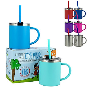 Real Deal Steel "Keep it Real Kids Mugs - 100% Lead and BPA Free Kids Coffee Mug for Hot Chocolate - Set of 2