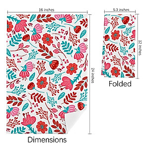 QIYUHOY Hand Drawn Floral Pattern in Red Tones Kitchen Towels or Tea Towels, 16 X 24 Inches Cotton Modern Dish Towels Dishcloths, Dish Cloth Flour Sack Hand Towel for Farmhouse Kitchen Decor
