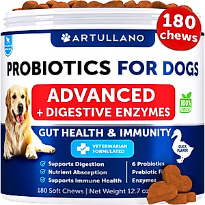 Probiotics for Dogs - Support Gut Health, Itchy Skin, Allergies, Immunity, Yeast Balance - Dog Probiotics and Digestive Enzymes with Prebiotics - Reduce Diarrhea, Gas - 180 Probiotic Chews for Dogs