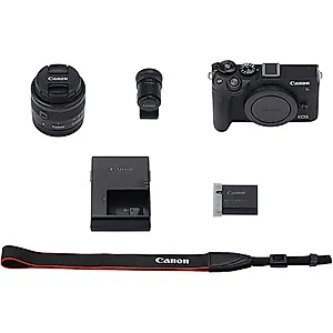 Canon EOS M6 Mark II Mirrorless Digital Camera (Black) with 15-45mm Lens and EVF-DC2 Viewfinder + Canon Shoulder Bag + 128GB Sandisk Memory Card + Grip Steady Tripod + Lens Tulip Hood & More.