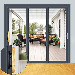 ALLYWASAI Sliding Patio Door Handle Set with Mortise Lock, Face Plate and Keeper, Wood Handle Lock Set Fits Door Thickness from 1-1/2" to 1-3/4", 3-15/16" Screw Hole Spacing, Non-keyed, Black