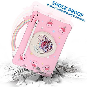 [Super Cute Rainbow Handle Unicorn Case] Pop it Case iPad Mini 6th Generation 2021 (8.3 Inch) Cover for Kids Girls with Hand Strap and 360° Rotating Stand - Pink