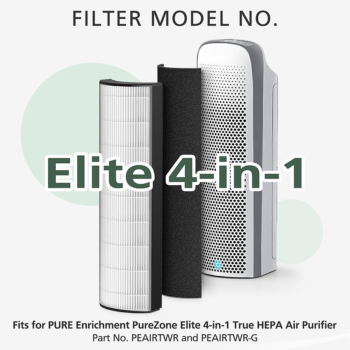 2-in-1 True HEPA Replacement Filter Compatible with Pure Enrichment PureZone Elite 4-in-1 Air Purifier (PEAIRTWR), Carbon Activated Pre-filter + True HEPA Air Filter, 2 Pack