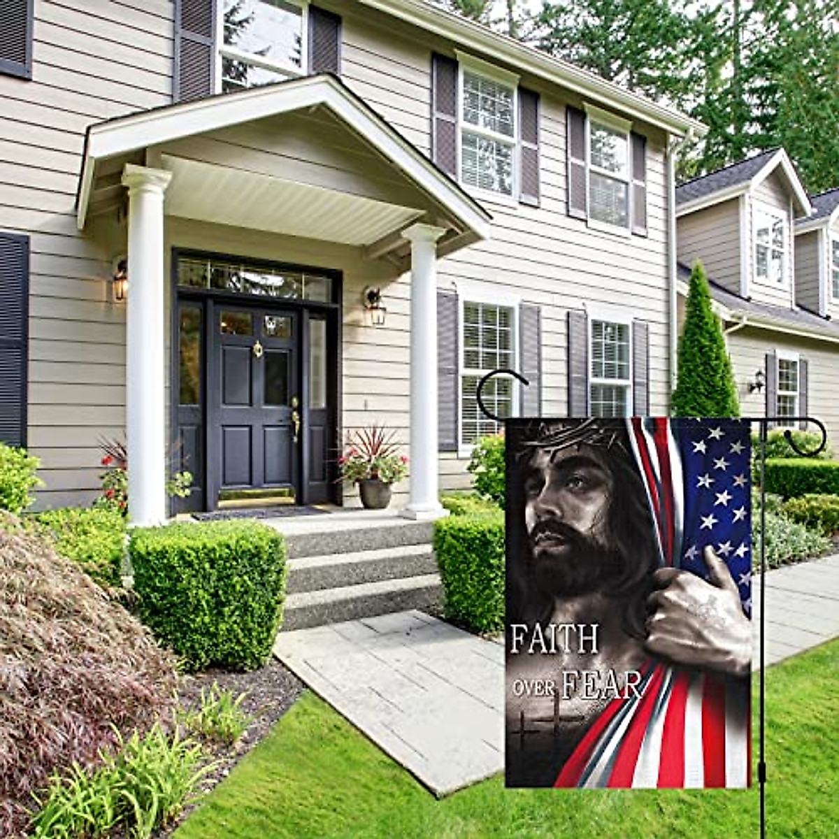Louise Maelys Jesus American Garden Flag 12x18 Double Sided, Burlap Small Vertical Faith Over Fear God Christian Jesus Cross Religious Religion Yard Flags Banners For Farmhouse Lawn Outdoor Outside Home Easter Decoration (ONLY FLAG)