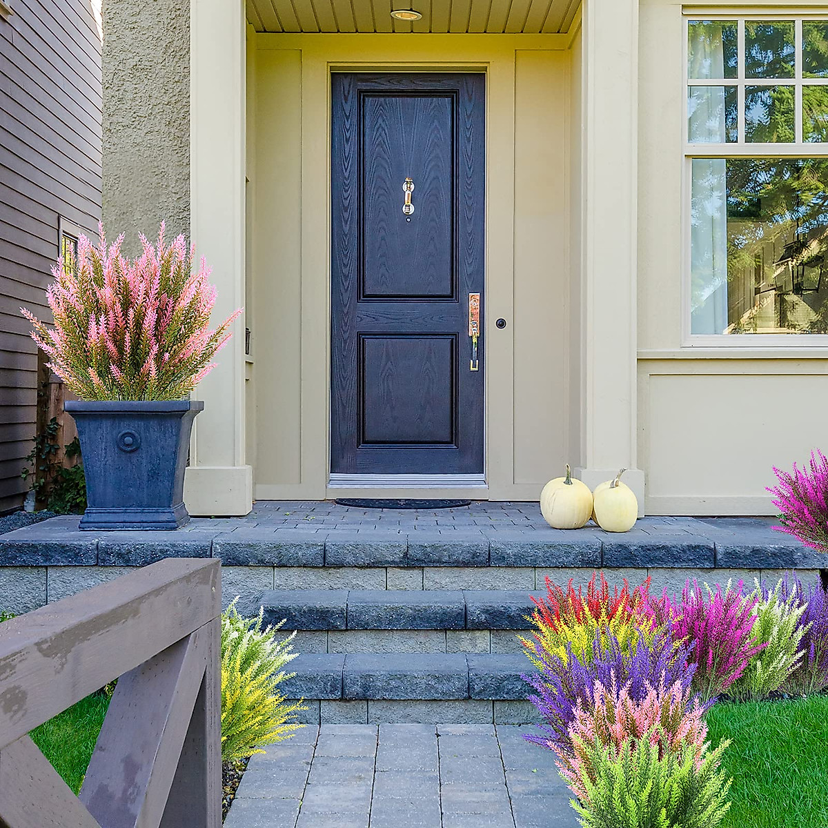 ZEOSTARO Artificial Lavender Flowers 12 Bundles Outdoor UV Resistant Fake Flowers No Fade Faux Plastic Plants Garden Porch Window Box Decorating (Yellow)