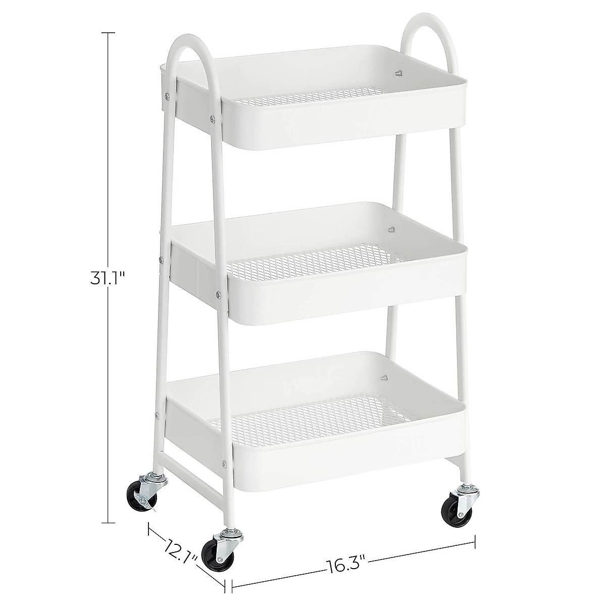 SONGMICS 3-Tier Rolling Cart, Metal Storage Cart, Kitchen Storage Trolley with 2 Brakes and Handles, Utility Cart, Easy Assembly, for Painting Utensils Bedroom Laundry Room, White UBSC068W01
