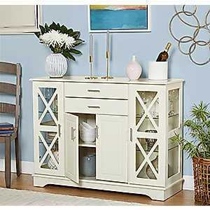 Target Marketing Systems Kendall Dining Buffet Cabinet with Storage, Modern 2-Drawer Kitchen Sideboard Doors, and 2 Adjustable Glass Shelves, 47.25" Inch, Antique White