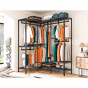 Raybee Clothes Rack, 77" H Clothes Racks for Hanging Clothes, 76" Wide Heavy Duty Clothes Rack, 990LBS All Metal Clothing Rack, Portable Clothes Rack, Clothing Racks for Hanging Clothes, Garment Rack