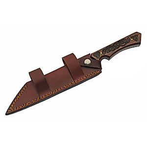 SZCO Supplies 12.25” Full Tang Celtic Handle Damascus Steel Reverse Tanto Seax Knife With Leather Sheath, Brown (DM-1300)