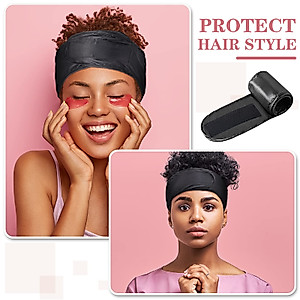 6 Packs Satin Spa Headband Silk Headband Adjustable Spa Hair Wrap Facial Headband Terry Cloth for Women Sleep Makeup Spa (Black)