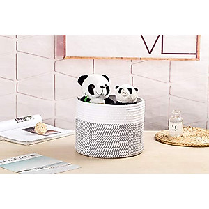 S Size Grey Cotton Rope Basket with Lid Mini Woven Basket Cute Toy Storage Basket Towel Storage Little Organizer Woven Basket Living Room Nursery Storage Basket Small Grey Woven Basket for Storage