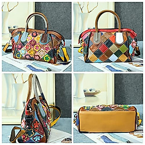Maxzoom Womens Genuine Leather Hobo Bag Colorful Shoulder Handbag Purses with Contrast Color Patchwork and Handmade