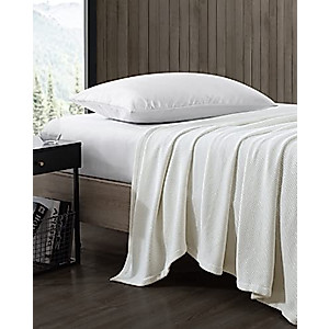 Eddie Bauer- King Blanket, Solid Reversible Cotton Bedding, Home Decor for All Seasons (Textured Twill White, King)