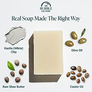 The Bubble Factory Handmade Natural Bath & Body Soap Bar, Vegan, All-Natural, Palm Oil Free, Made in USA with Shea Butter + Essential Oils, Unscented, 3 Bars