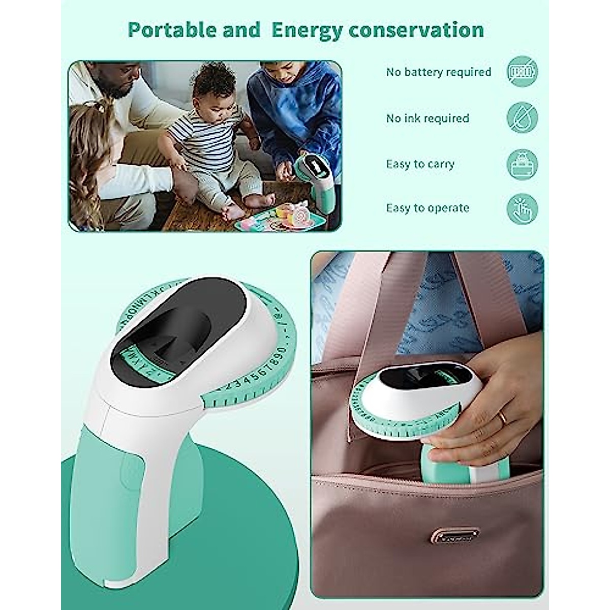 LabelCreate Embossing Label Maker Machine with Tapes, 3D Embosser Protable Handheld Label Machine, E975 Embosser Label Maker with 6 Rolls Embossing Label Tapes -Green