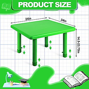 Plastic Classroom Table 24'' Square Height Adjustable Activity Table Classroom Furniture Waterproof Activity Desk for Kids Preschool Daycare School (Green)