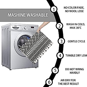 HEBE Cotton Area Rug Set 2 Piece 2'x3'+2'x4.2' Black and Cream Tribal Accent Rug with Tassels Boho Area Runner Rugs Throw Rug for Hallway, Entryway, Bathroom,Kitchen Floor, Laundry Room