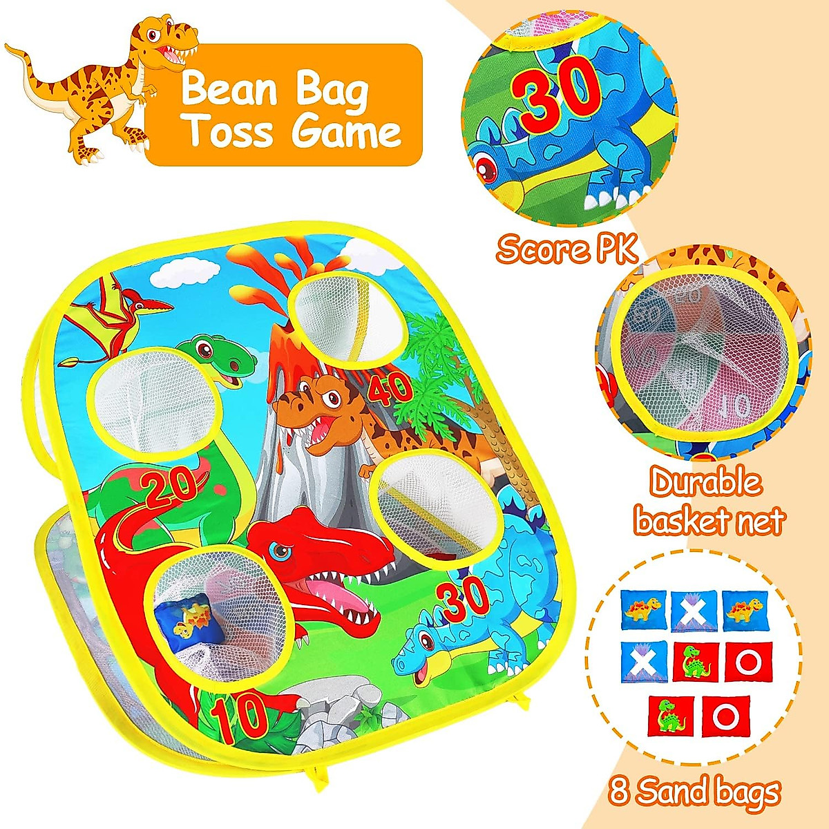 3 in 1 Bean Bag Toss Game for Kids, Toddler Toys for 2 3 4 5 Year Old Boys Girls Birthday Gifts, Dinosaur Cornhole Party Games Backyard Outdoor Outside Toys Ages 1-3 2-4 4-8 Valentine Easter Toy Game