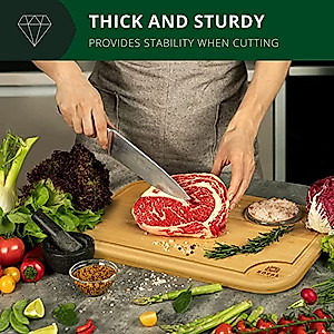 Large Wooden Cutting Boards for Kitchen Meal Prep & Serving - Bamboo Wood Cutting Board with Deep Juice Groove - Charcuterie & Chopping Butcher Block for Meat - Kitchen Gadgets Gift (L 18x12")