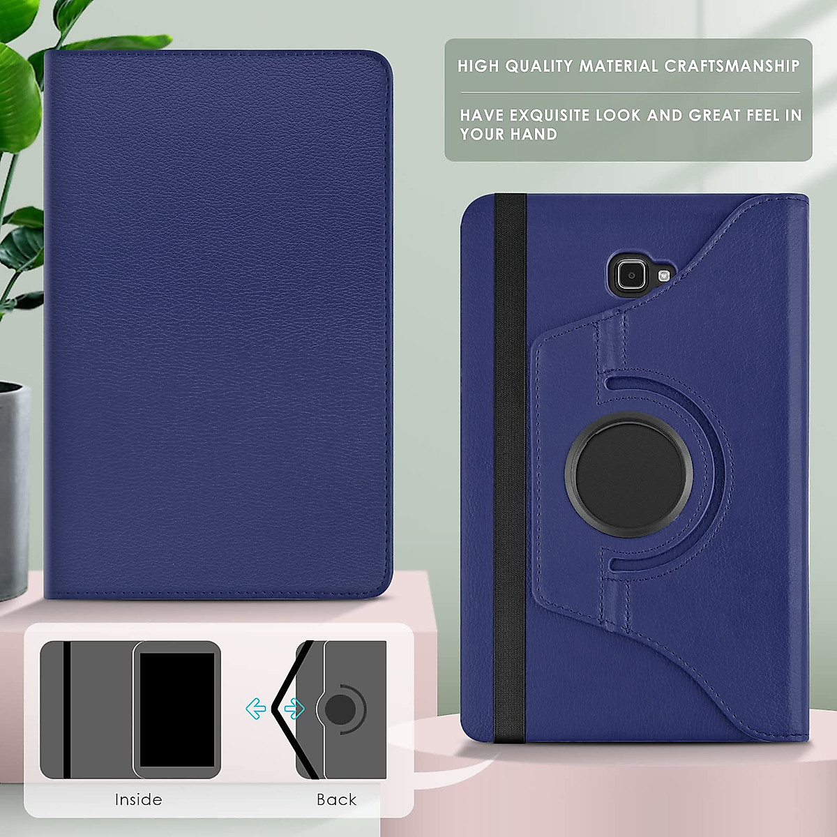 DETUOSI Rotating Case for Samsung Galaxy Tab A 10.1" 2016 (SM-T580), 【Auto Sleep/Wake】 360 Degree Swivel Multi-Angle Stand Folio Leather Book Cover + Protective Hard Back Shell + Elastic Band Closure