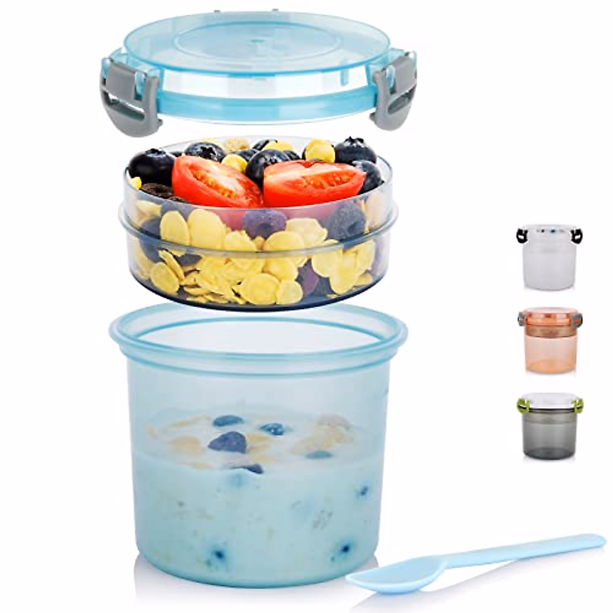 Genteen Overnight Oats Containers with Lids, Yogurt Parfait Cups with Lids Snack Containers with Topping Cereal or Overnight Oats Container Ideal for Meal Prep Breakfast (Without Ice-Pack)