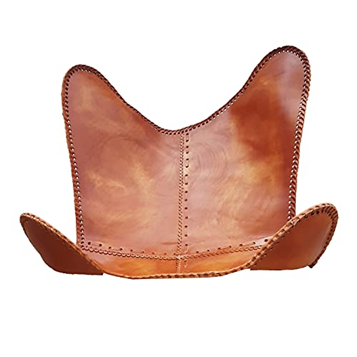 Classy Handmade Leather Living Room Chairs-Butterfly Chair Tan Side Hand Stitch Leather Butterfly Chair-Handmade with Powder Coated Folding Iron Frame (Cover with Folding Frame)