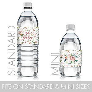 Pink Floral Baby Shower Water Bottle Labels - Boho Garden Themed Waterproof Wrappers - 24 Stickers - It's a Girl Theme