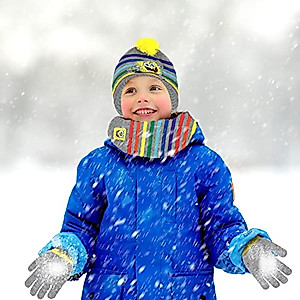 Spongebob Squarepants Winter Hat, Scarf, and Snow Gloves for Kids, 3 Pc. Set, Warm and Cute Pom-Pom Beanie Boys Girl Toddler
