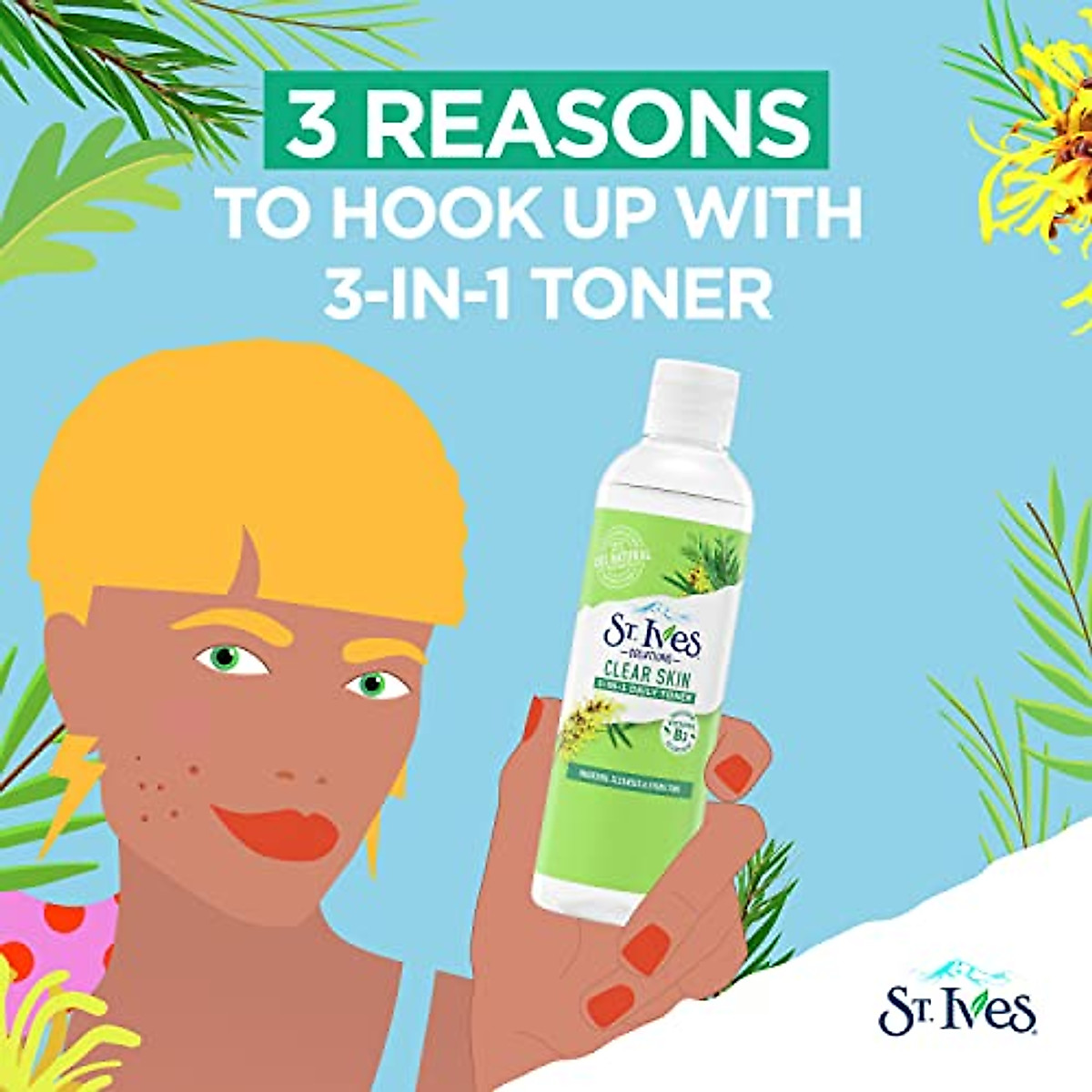 St.Ives Solutions 3-in-1 Face Toner For Combination to Oily and Acne Prone Skin Clear Skin Made with 100 percent Natural Tea Tree Extract, Vitamin B3, Micellar Water Technology, and Witch Hazel 8.5 oz