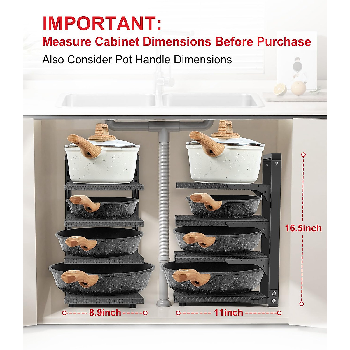 SIMPFIT Pots and Pans Organizer under Cabinet, Heavy Duty Pan Organizers for Cabinet & Counter, 4 Tier Adjustable Pan & Pot Rack for Kitchen Cabinet Organizers and Storage