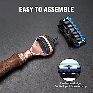 Wooden 5 Blades Razor Handle for Men & Women with 4 Refills - The Perfect Shave Companion