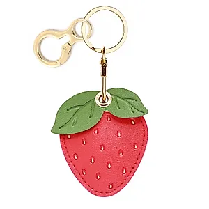 BORKUANA Leather Keychain Holder Case Compatible with Apple AirTag, Cute Protective Air Tag Cover With Keychain Ring, Anti-Scratch Finder GPS Tracker Case for Wallet Keys(strawberry-B)