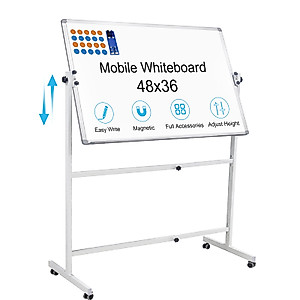Dry Erase Board with Stand 48"x36", Rolling Magnetic Whiteboard with Stand, Height Adjustable Mobile Whiteboard Portable Whiteboard on Wheels with 1 Eraser, 2 Markers and 20 Magnets